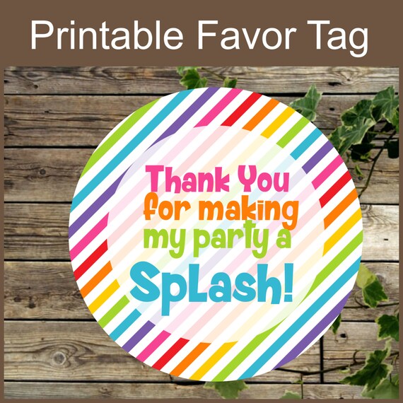 Pool Party Favor Tag Instant Download Swimming Birthday Party