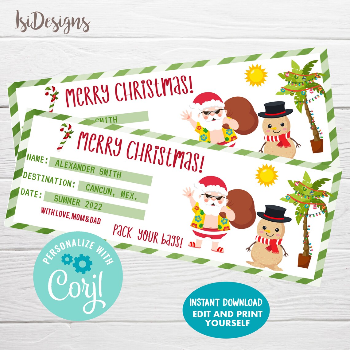 Christmas Trip to the Beach Ticket, Holiday Surprise Vacation Ticket ...