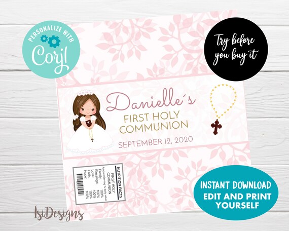 EDITABLE Holy Communion Candy Wrap, Instant Download, Chocolate Bar ...
