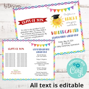 Editable Graduation Ceremony Program, Kindergarten Preschool Elementary ...