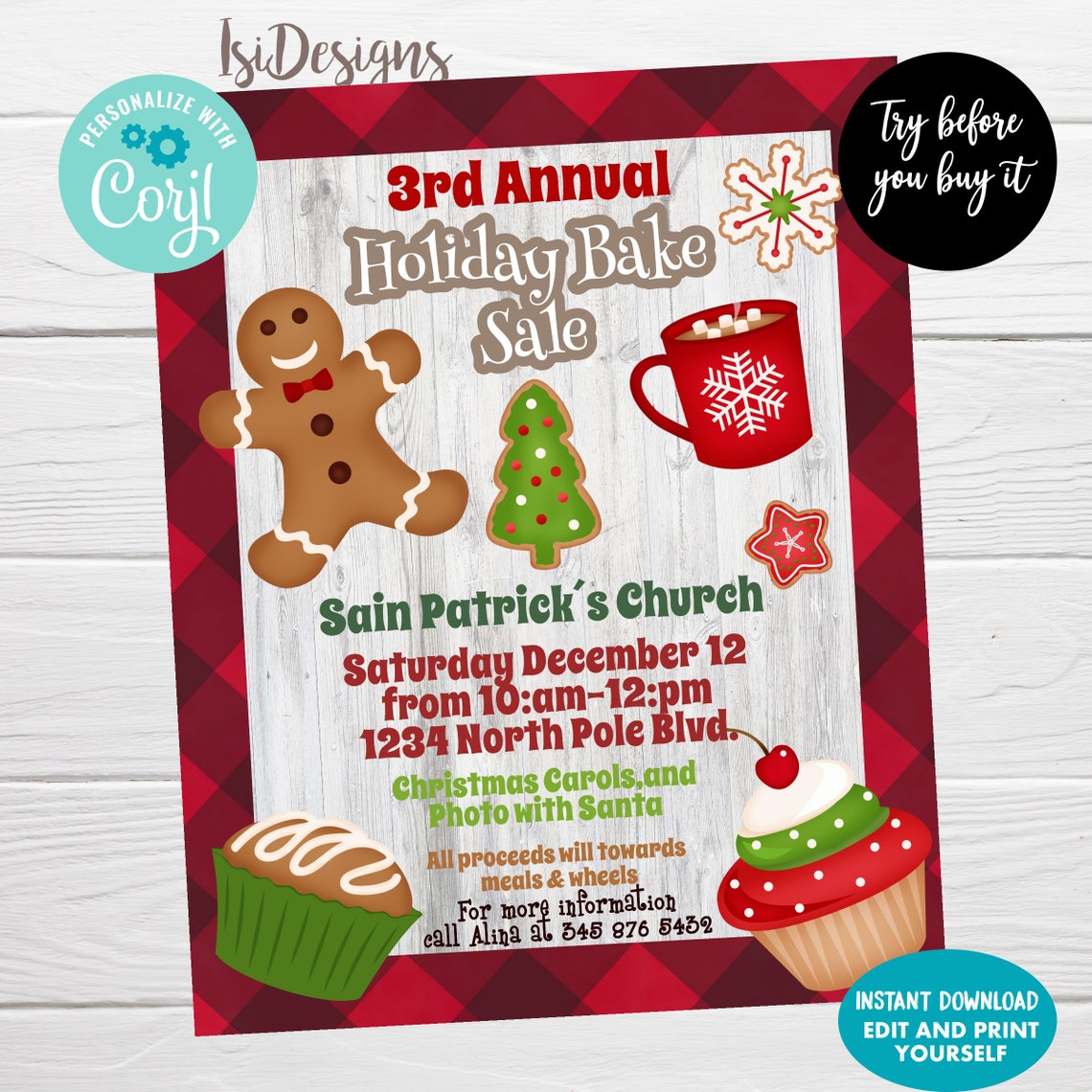 Holiday Bake Sale Editable Flyer Instant Download Printable - Etsy