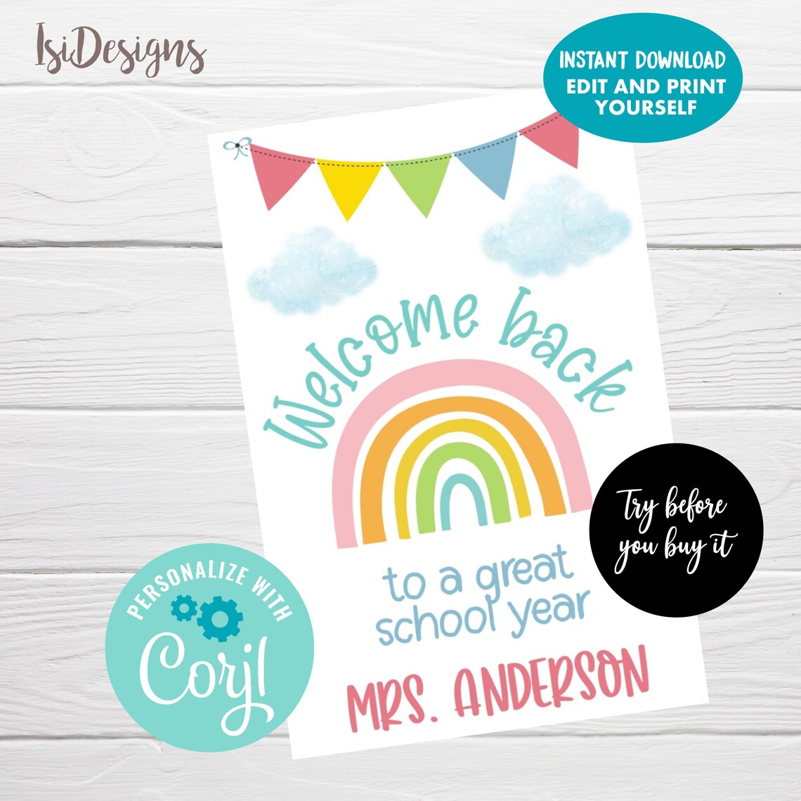 Welcome back editable favor tags Rainbow first day of school | Etsy