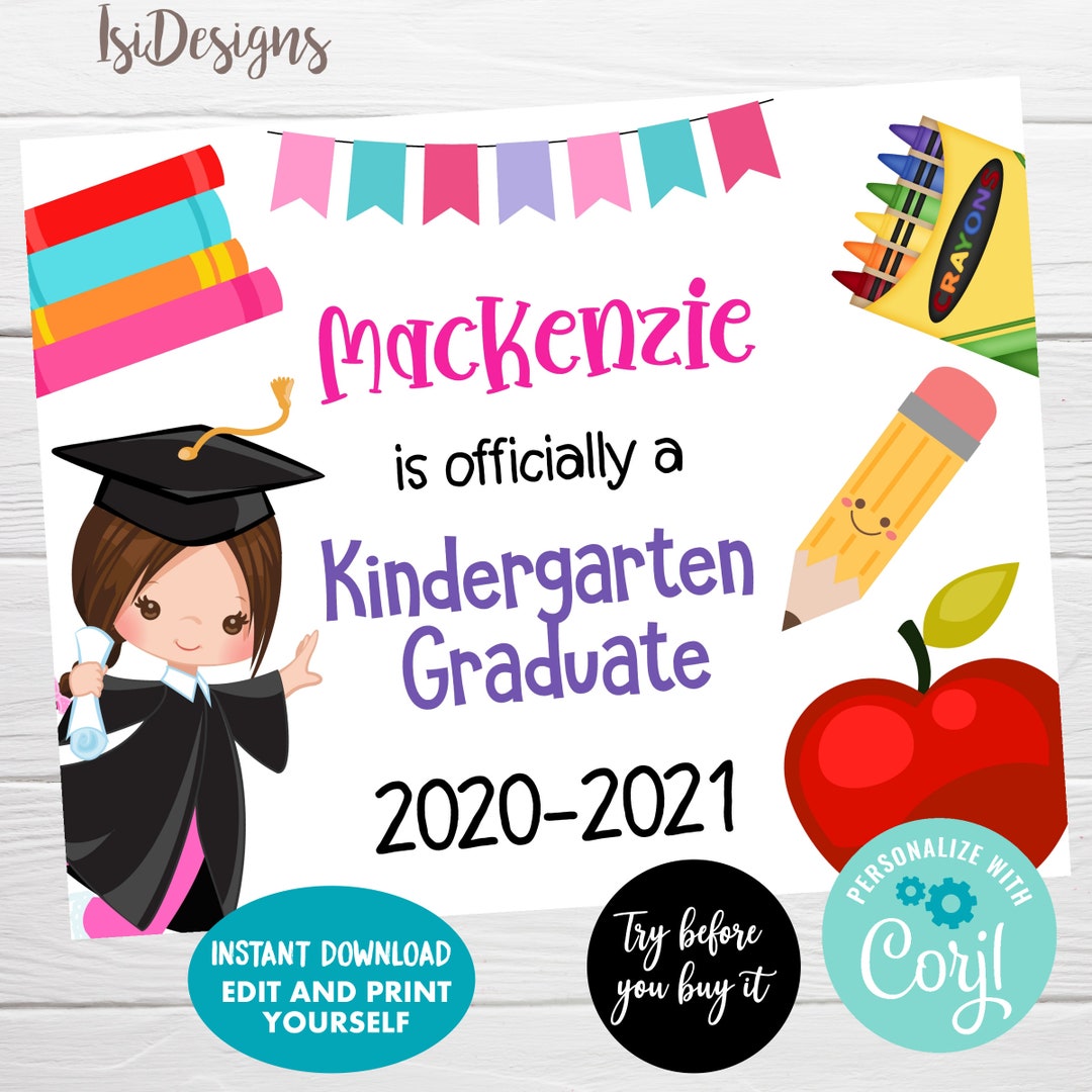 Kindergarten Graduate Sign, Instant Download, Editable Graduation Sign ...