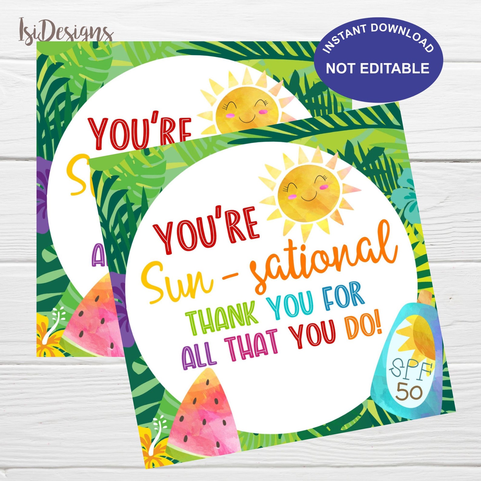 Thank You Tag, You're Sun-sational, School PTA PTO Teacher Staff ...