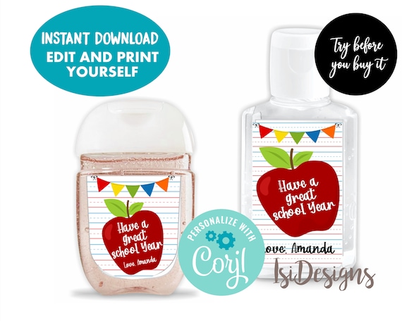 Editable sanitizer labels, back to school PTA PTO favor labels, Instant ...