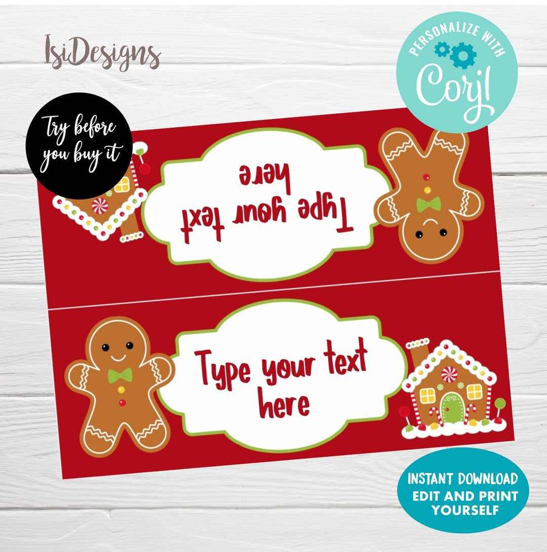 Gingerbread Man, Christmas Treat Bag Topper, Instant Download, Editable ...