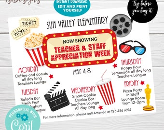 Hollywood Teacher Appreciation Week, Instant Download, Editable ...