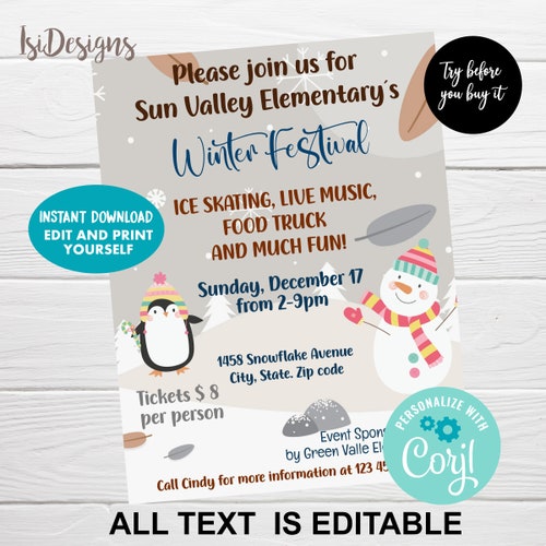 Winter Festival Flyer Holiday Snowman Invitation School - Etsy