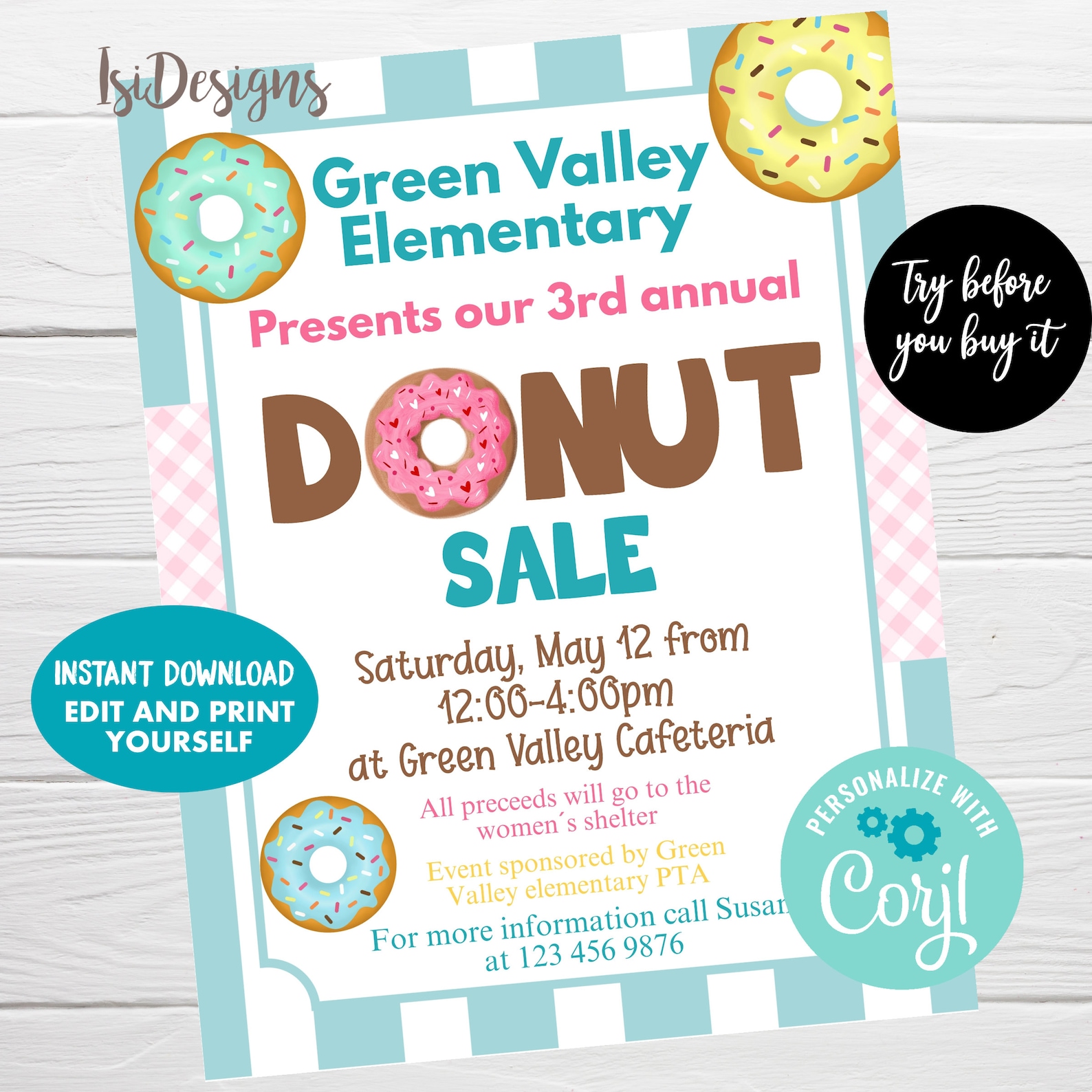 Editable Donuts Sale Flyer Instant Download Fundraiser Event - Etsy