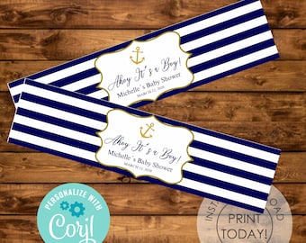 Nautical Water Bottle Labels Instant Download Navy and Gold - Etsy