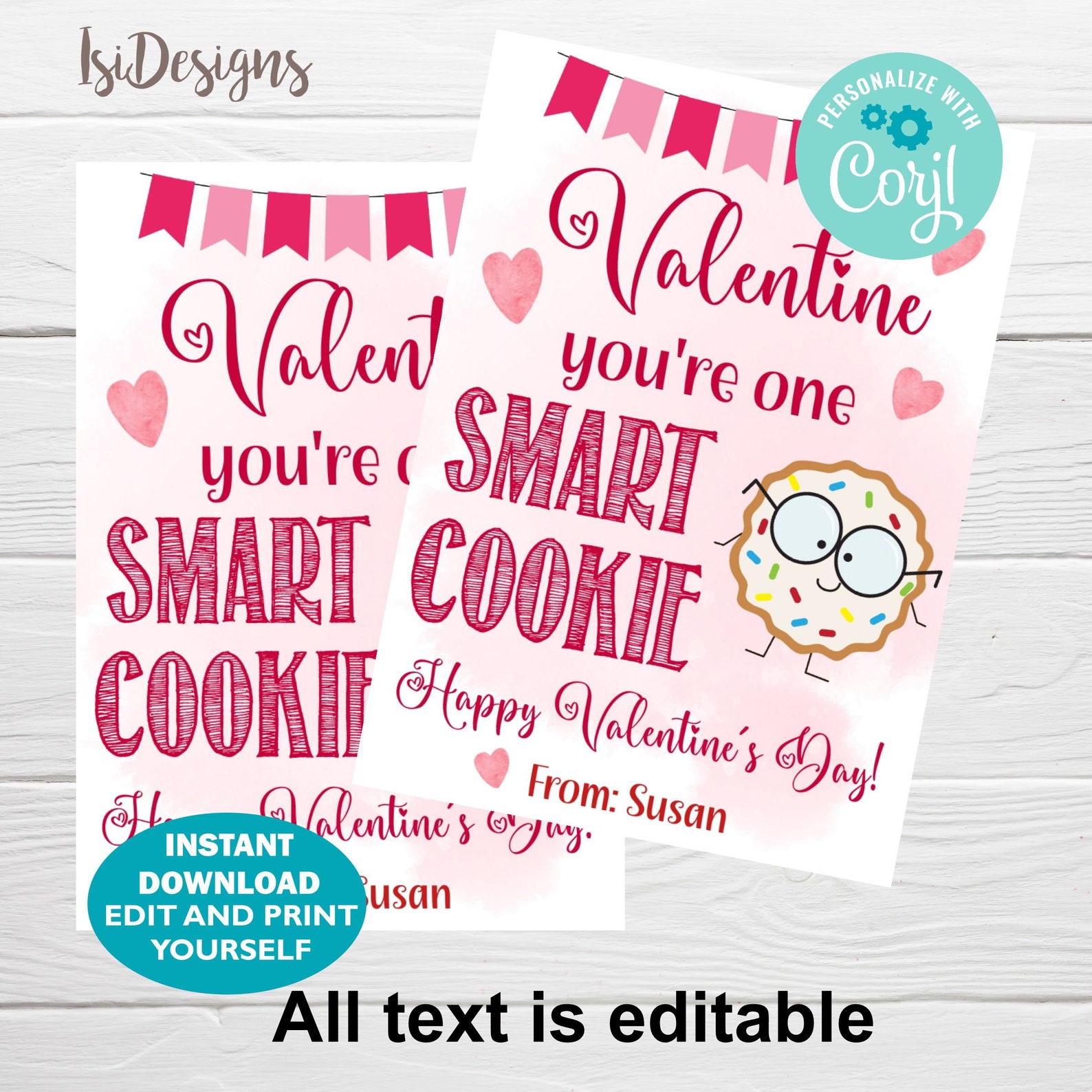 Smart Cookie Valentine Editable Tag, Valentine's Day Cookie Gift Tag ...