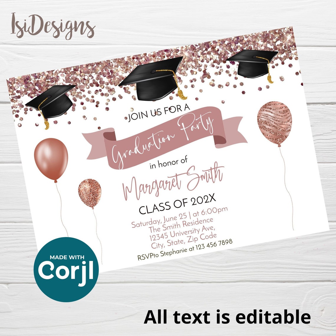 Rose Gold Graduation Party Invitation - Instant Download - Editable ...