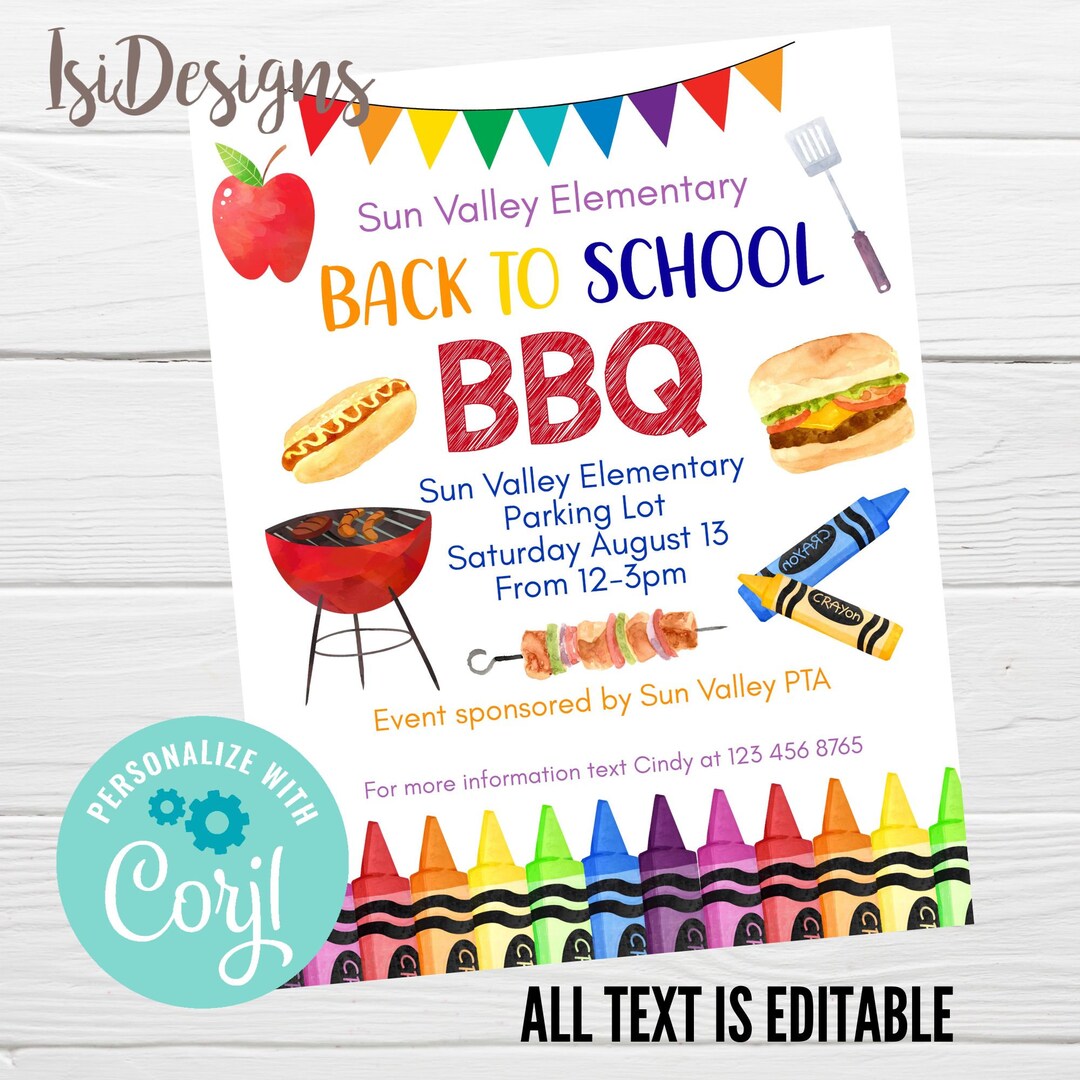 Back to School BBQ Editable Flyer, School Open House, Meet Your Teacher ...