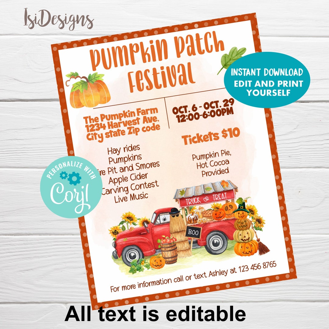 EDITABLE Pumpkin Patch Festival Flyer, Harvest Festival Invitation ...