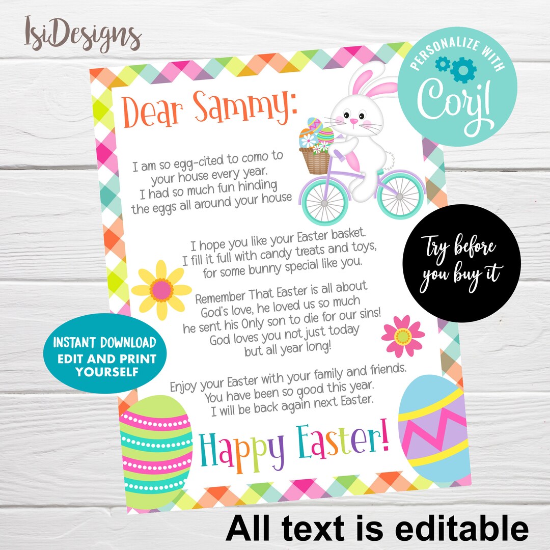 Easter Editable Letter From Bunny, Instant Download, Easter Bunny ...