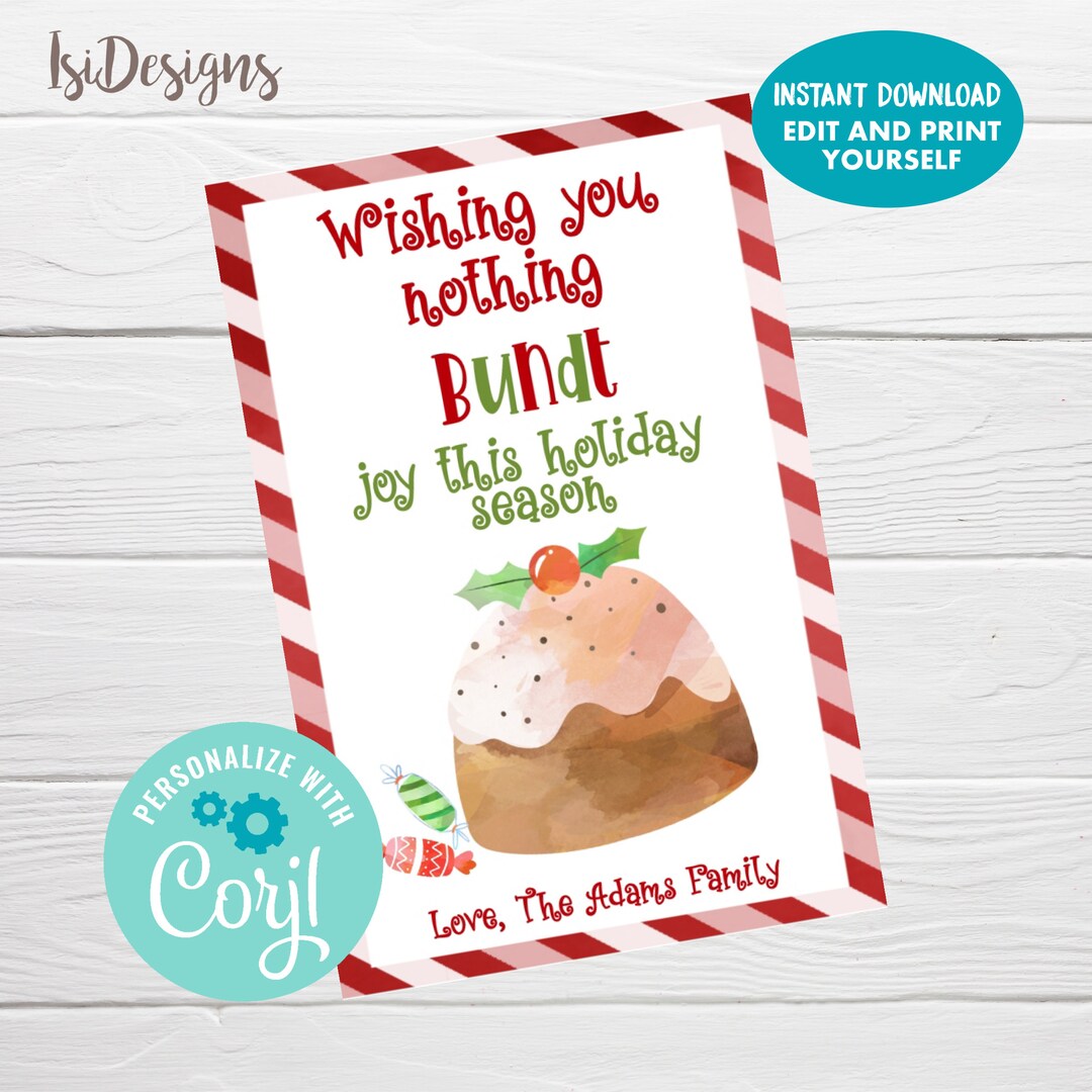 Editable Bundt Cake Gift Tags | Teacher, Volunteer & Staff Holiday Tags ...