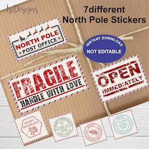 Christmas Printable Shipping Labels Stickers, Post Stamps Santa's ...