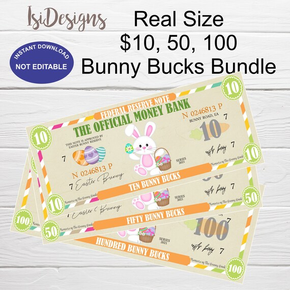 Easter Bunny Bucks Bundle, Instant Download, Easter Bunny Printable ...