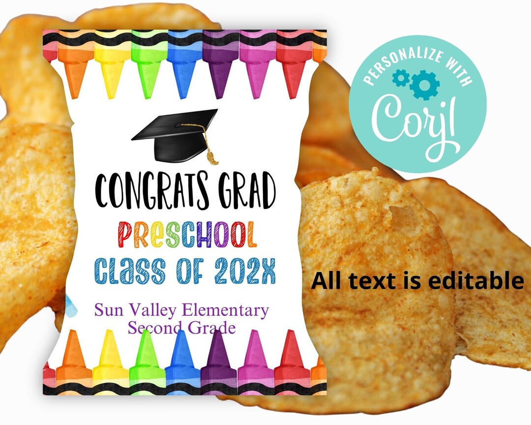 Preschool Graduation Chip Bag, Instant Download, PTO/PTA Editable Snack ...