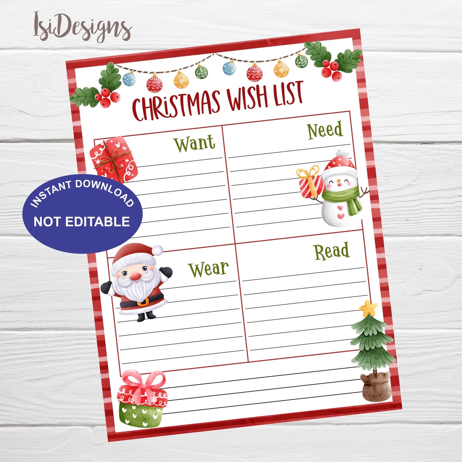 Printable Christmas Wish List Instant Download My Christmas - Etsy