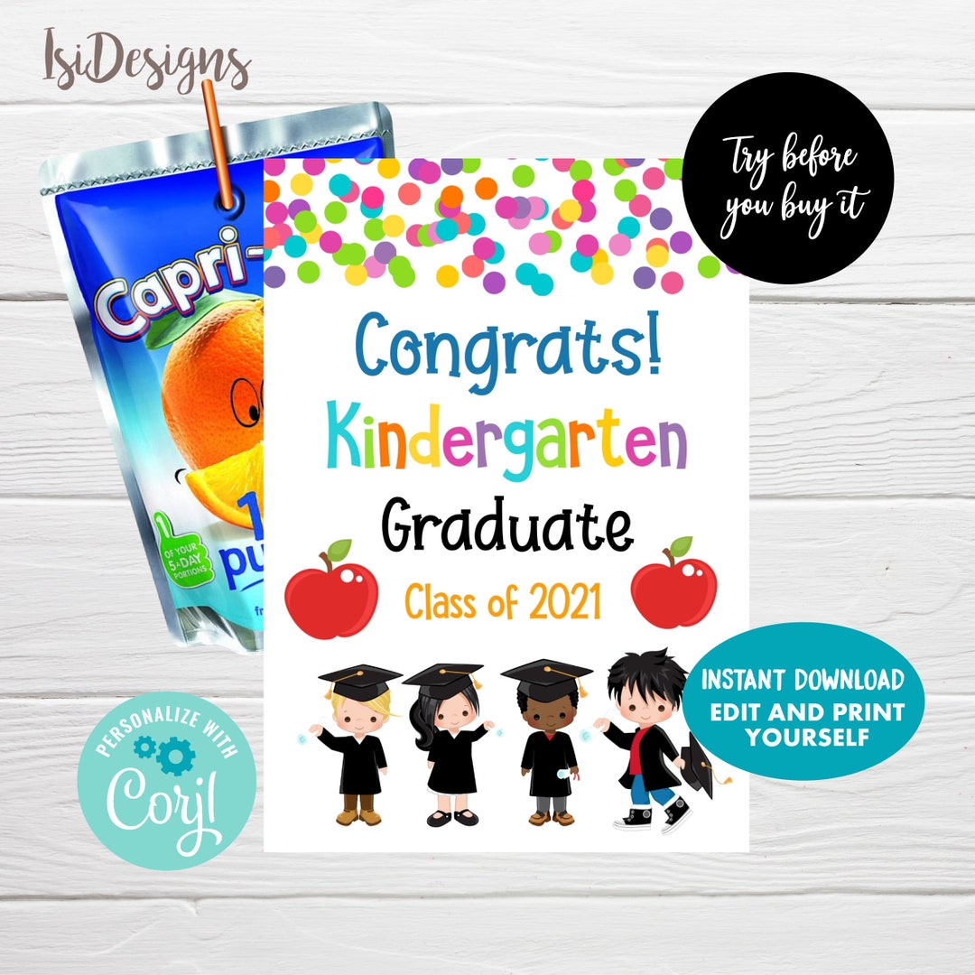 Kindergarten Graduation Juice Bag Labels Editable Graduation - Etsy