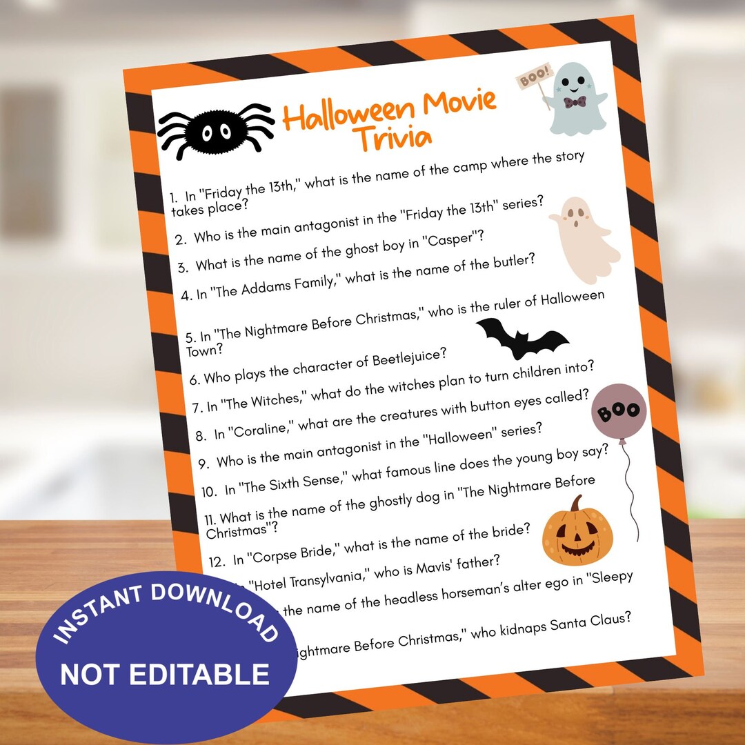 Halloween Movies Trivia Game | Printable Family Fun | Spooky Movie ...