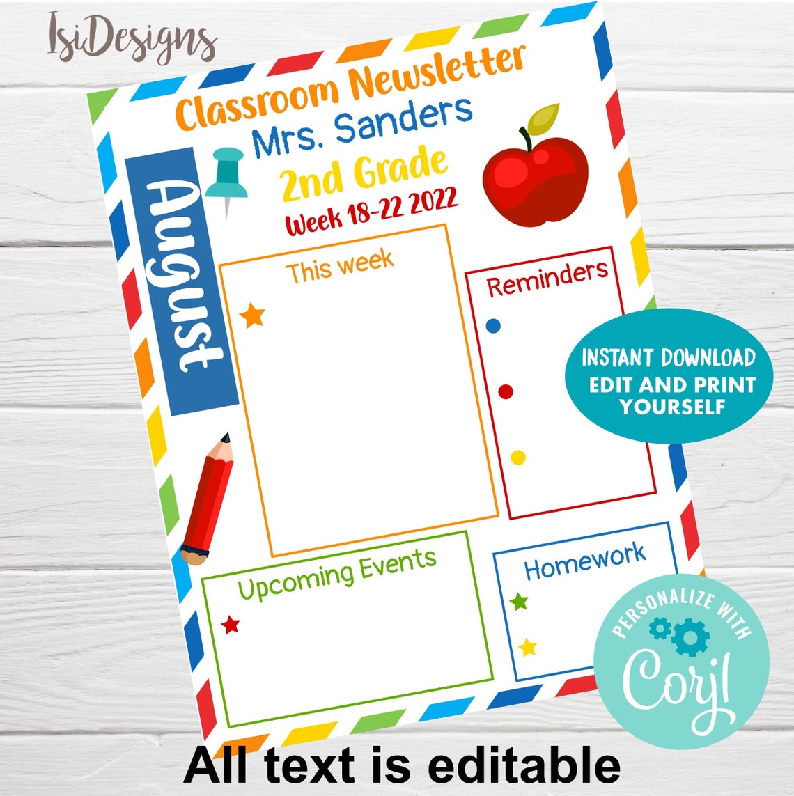Classroom Editable Newsletter Teacher Newsletter Instant - Etsy