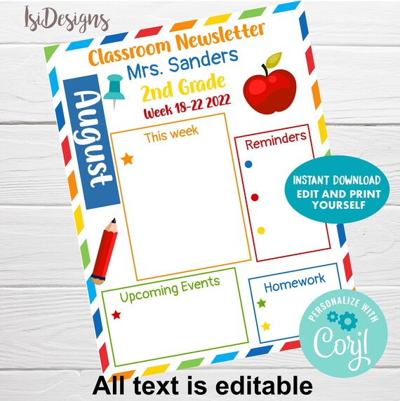 Classroom Editable Newsletter Teacher Newsletter Instant - Etsy