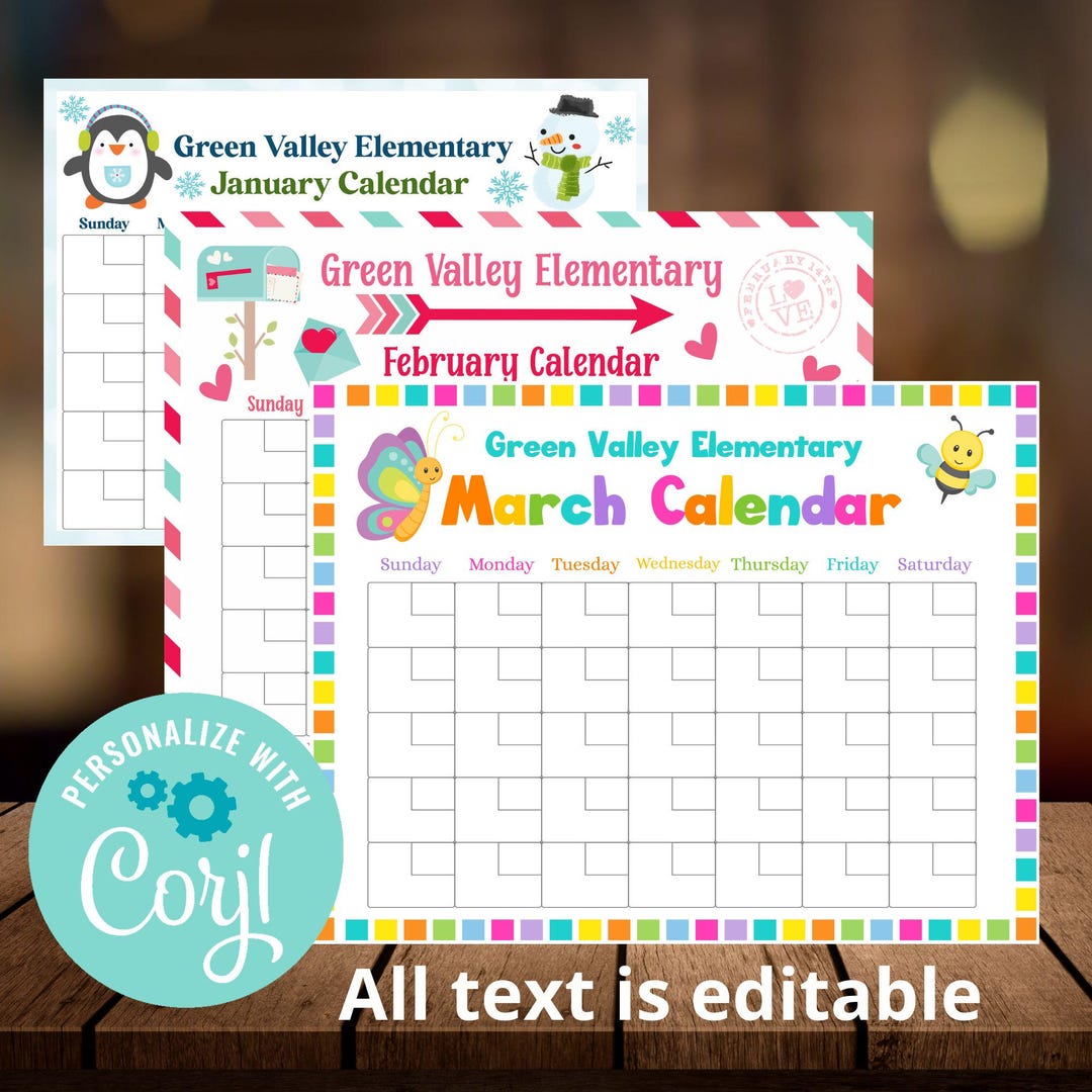 Kids Academic Year Planner | Editable Monthly Calendar | Homeschool ...