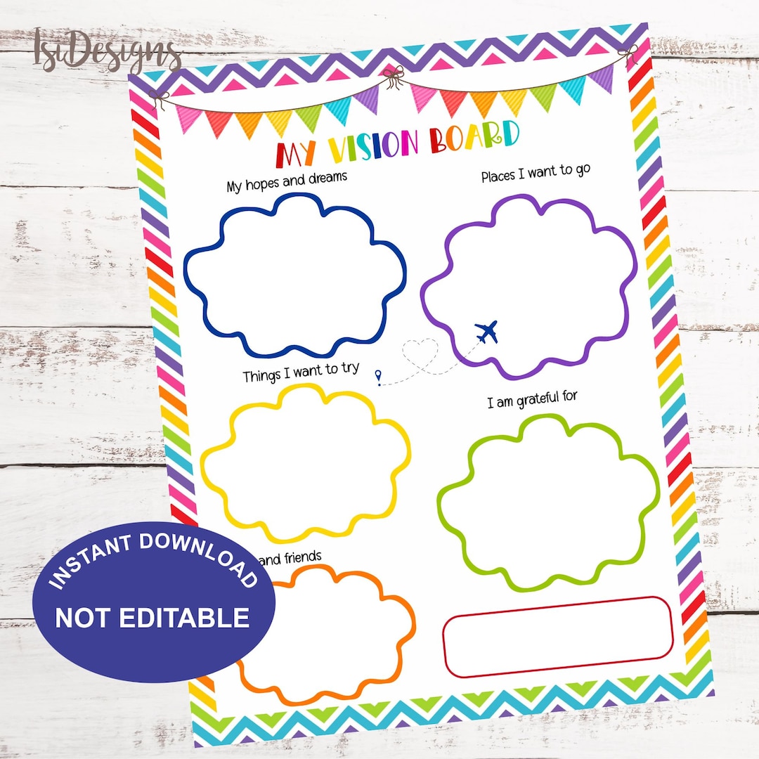 Printable Vision Board Kit for Kids, Inspirational Dream Board Template ...