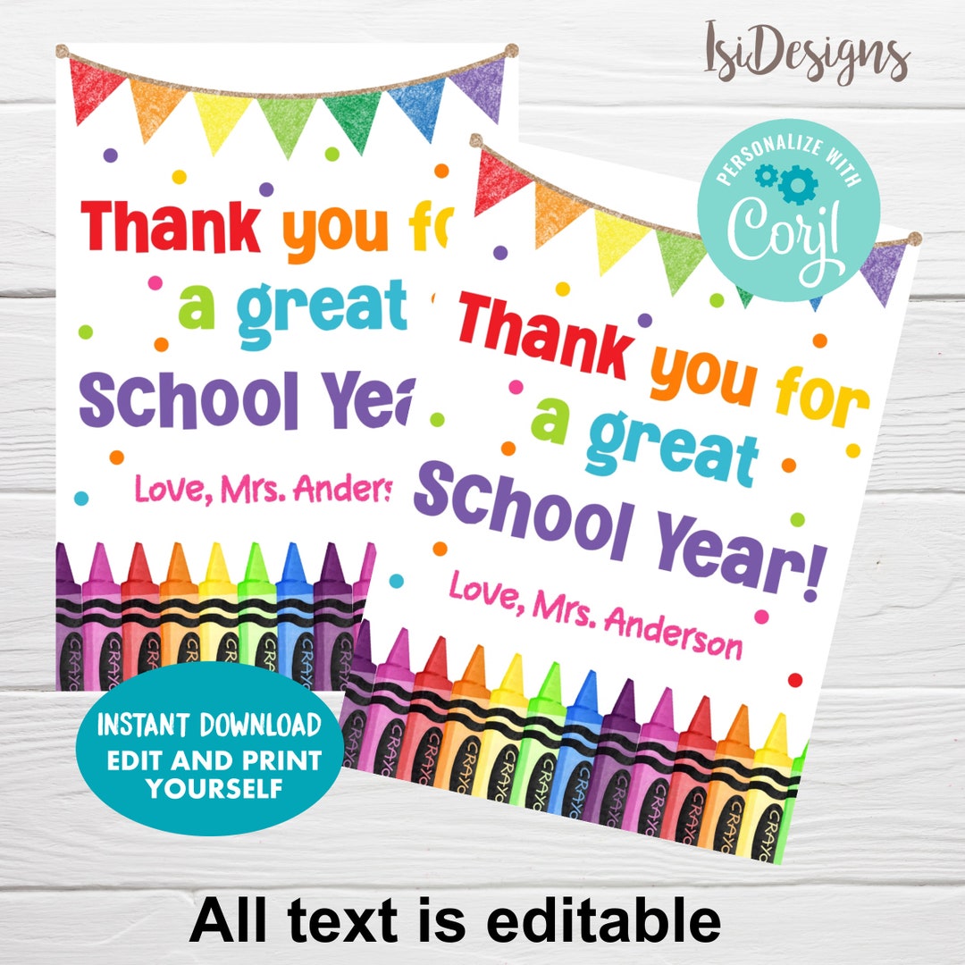 End of School Year Thank You Tag, Teacher Appreciation Last Day of ...