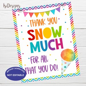 Snow Cone Gift Tag, Thank You Snow Much for All That You Do, Teacher ...