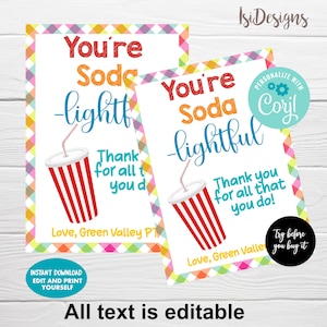 Soda Appreciation Tag, Teacher and Staff Employee Nurse Volunteer ...