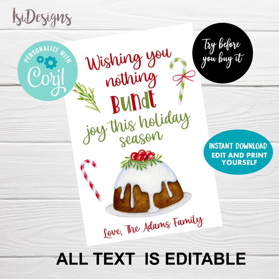 Christmas Bundt Cake Gift Tags, Editable Teacher Volunteer Staff Gift ...