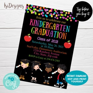 Editable Kindergarten Graduation Invitation, Graduation Ceremony ...