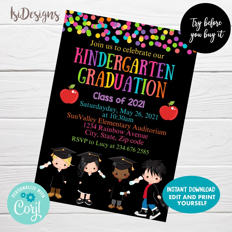 Editable Kindergarten Graduation Invitation Graduation - Etsy