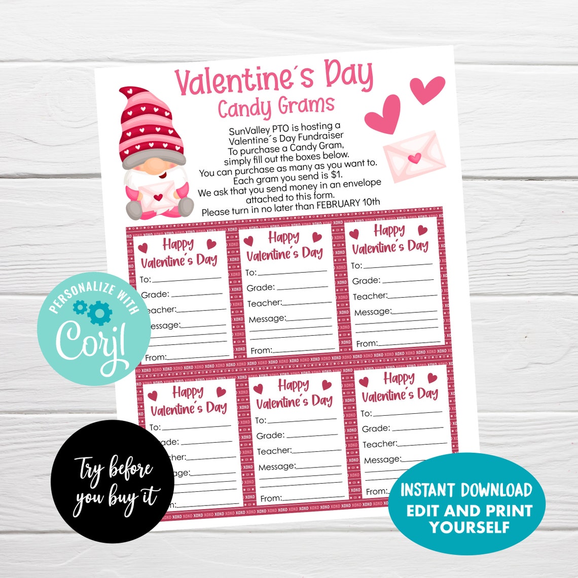 Candy Gram Flyer, Valentine's Day Candy Fundraiser, Instant Download ...
