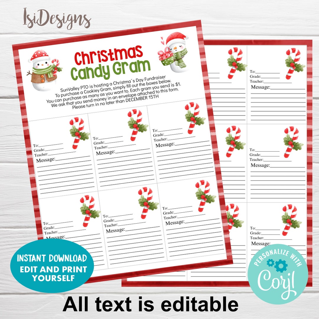 Christmas Candy Gram Flyer, Editable PTO PTA School Fundraiser Template ...