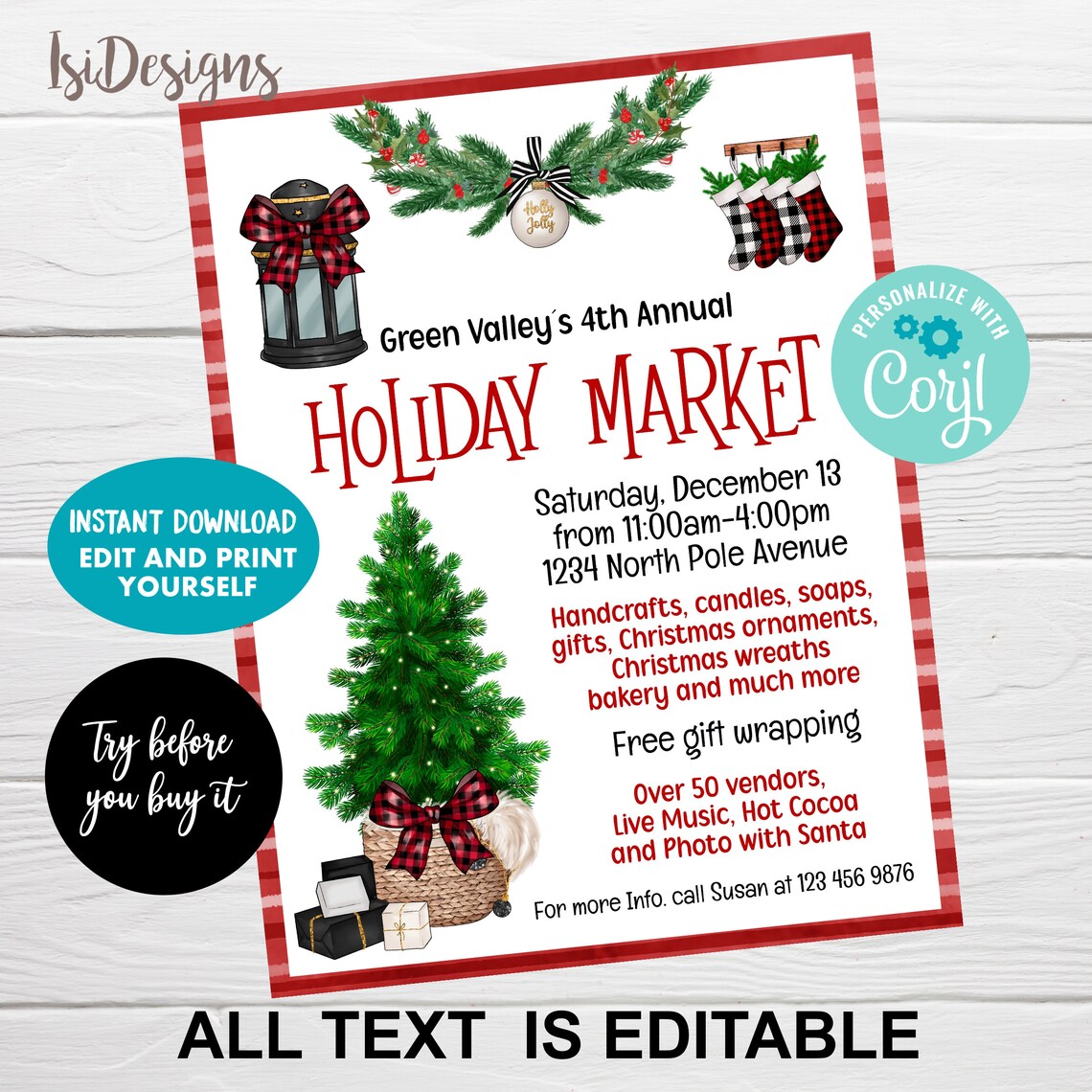 EDITABLE Holiday Market Flyer Christmas Craft Show Instant - Etsy