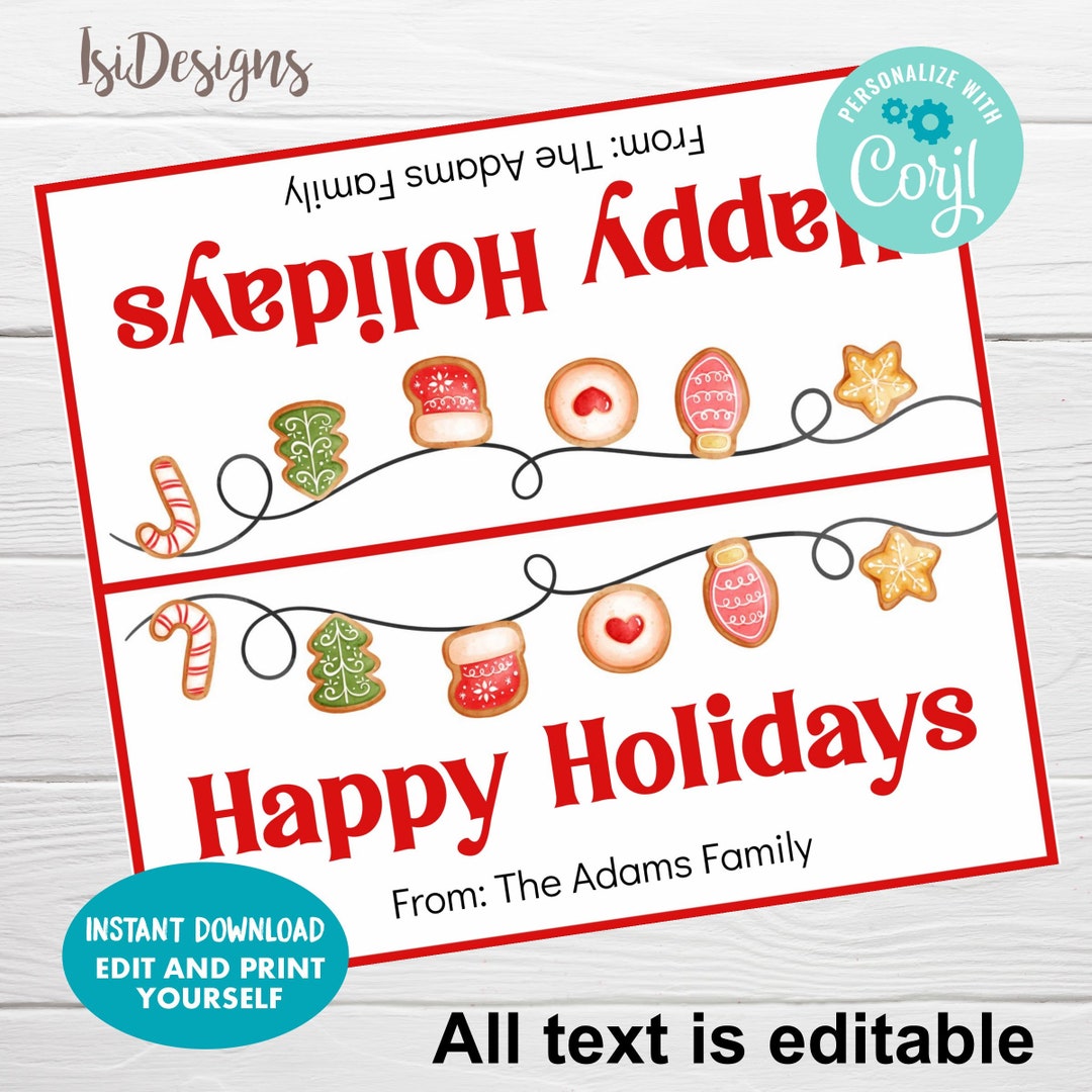Printable Happy Holidays Gift Bag Topper, Editable Christmas Treat Bag ...