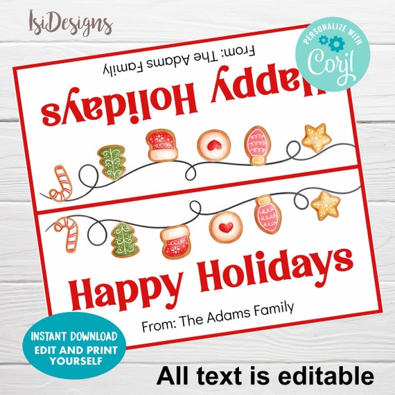 Printable Happy Holidays Gift Bag Topper, Editable Christmas Treat Bag ...