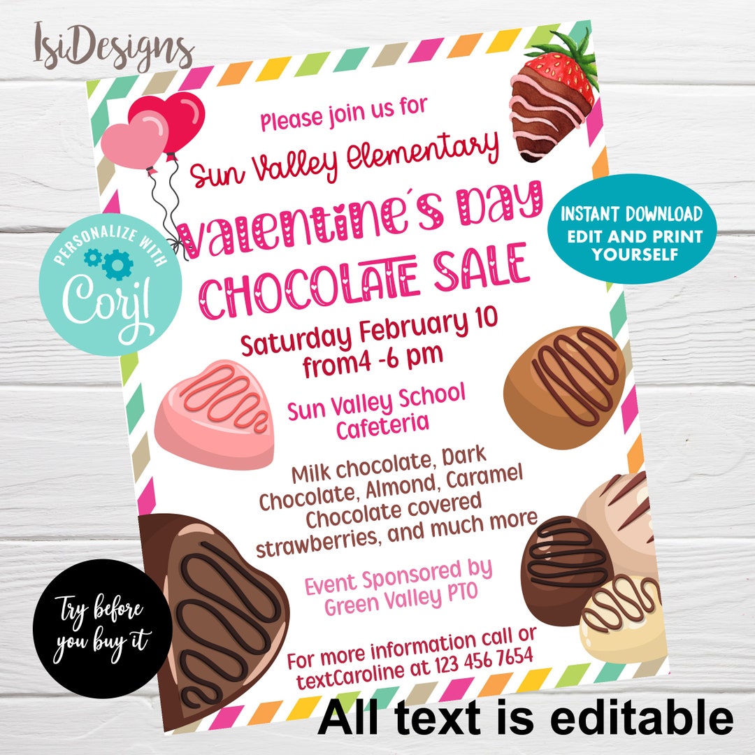 Valentine's Day Chocolate Sale Fundraiser Flyer, Instant Download ...