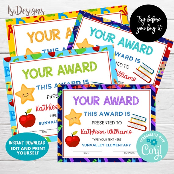 Editable Award Certificate, Instant Download, Printable Diploma ...