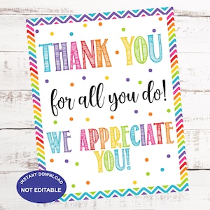 Appreciation Sign Bundle of 6, PTA PTO Teacher Staff Employee Volunteer ...
