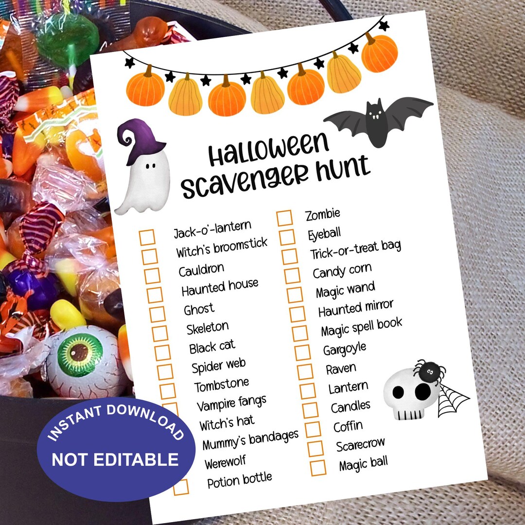 Halloween Scavenger Hunt, Printable Halloween Party Game for Kids ...