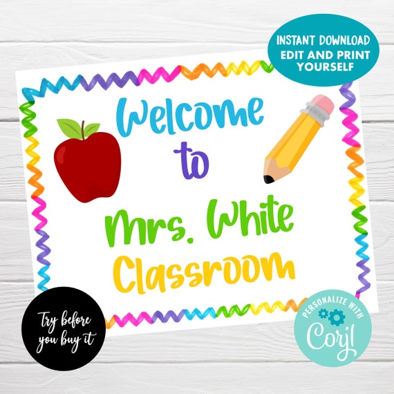 Editable welcome Classroom Sign, Instant Download, Rainbow Sign ...