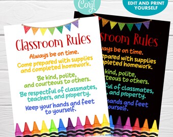 Black and White Classroom Rules Poster: Notice to All Students ...