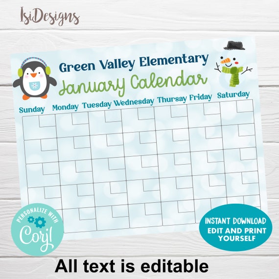 January Editable Itinerary Schedule, January Calendar, School PTO/ PTA ...