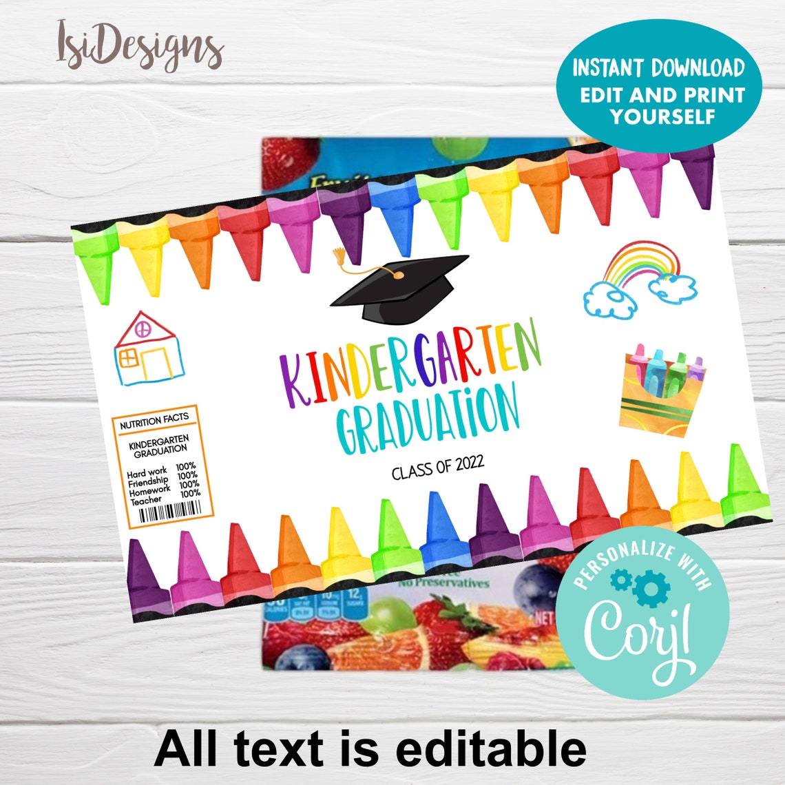 Fruit Snack Labels, Kindergarten Graduation Editable Snack Wrapper ...