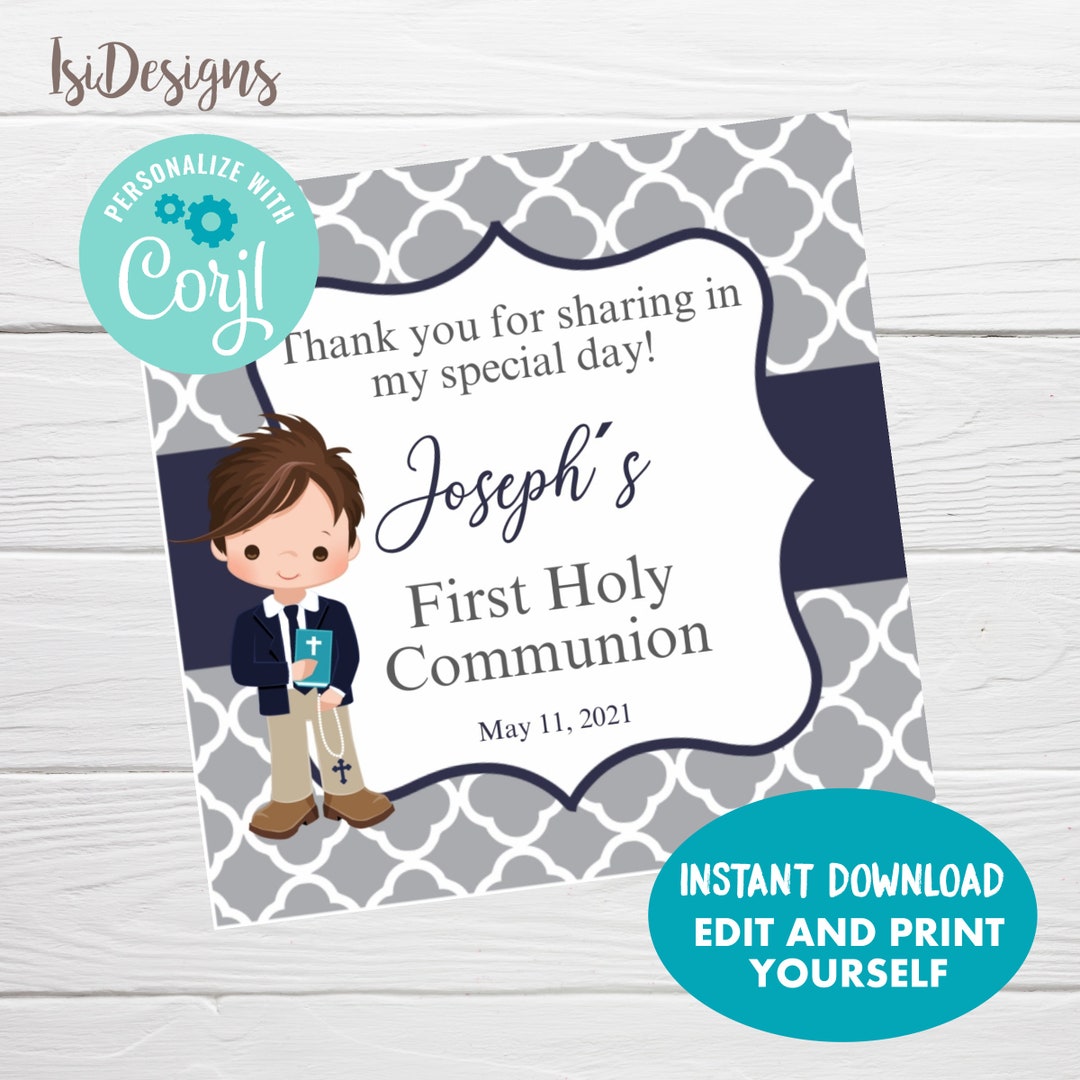 First Holy Communion Favor Tags, Instant Download, Editable Communion ...
